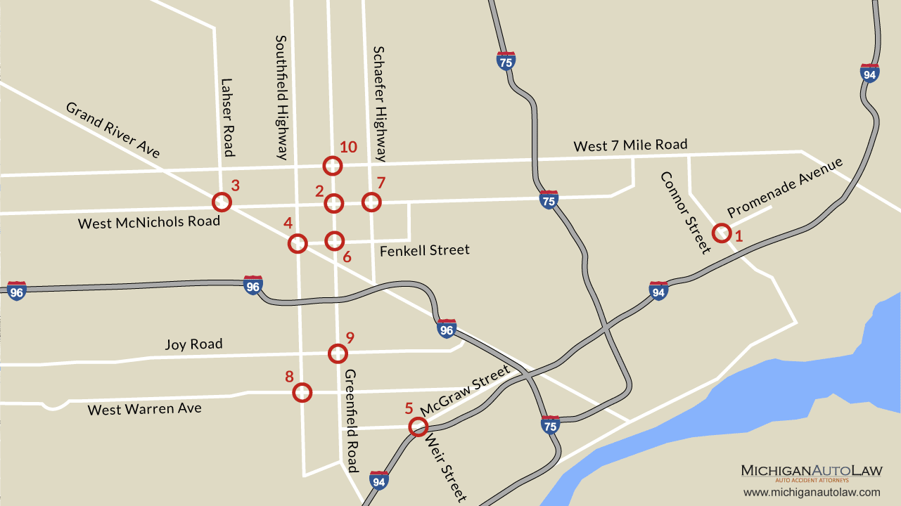 Detroit intersections where you're most likely to crash